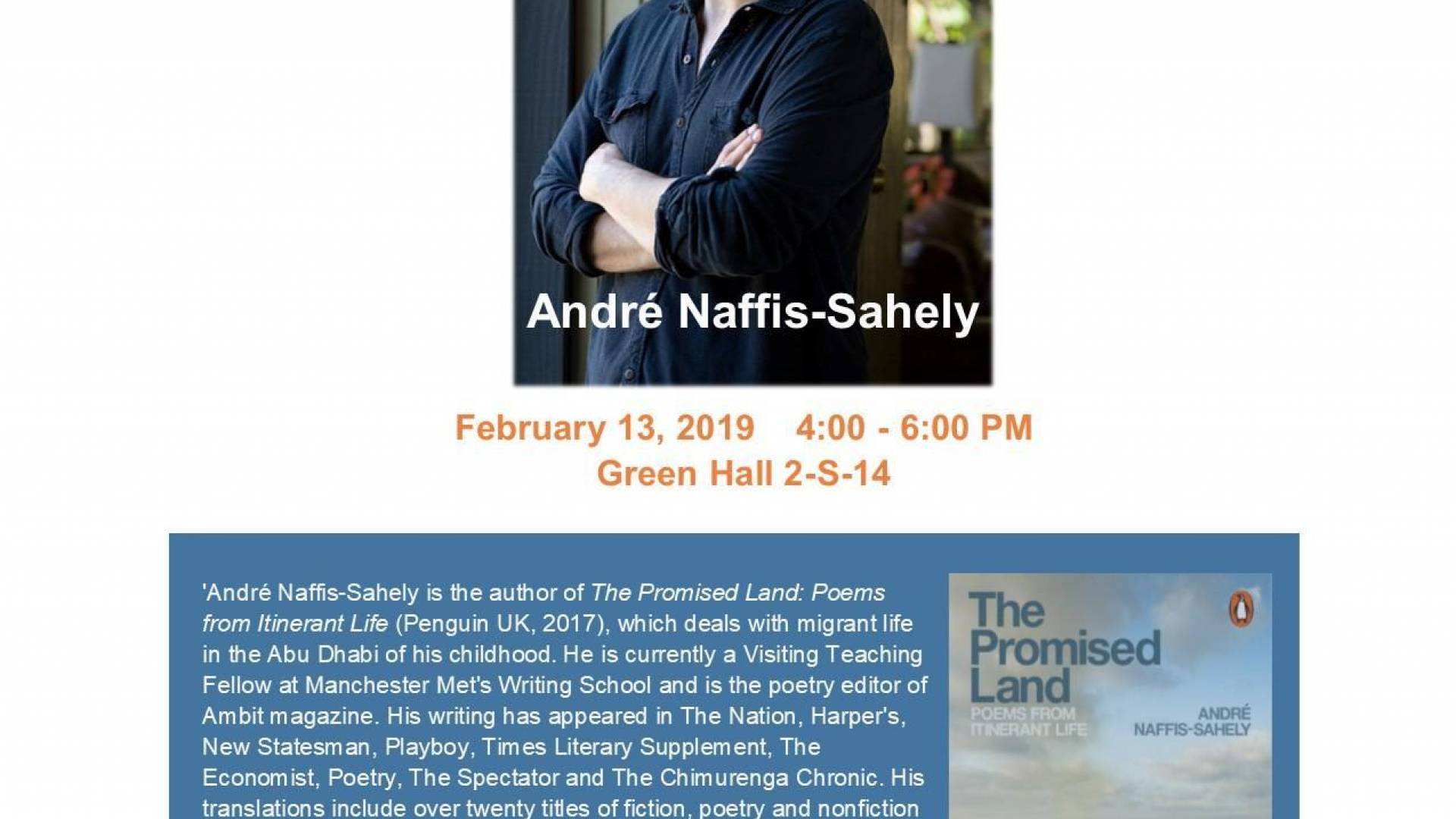 A reading from The Promised Land: Poems from Itinerant Life (Penguin, 2017)