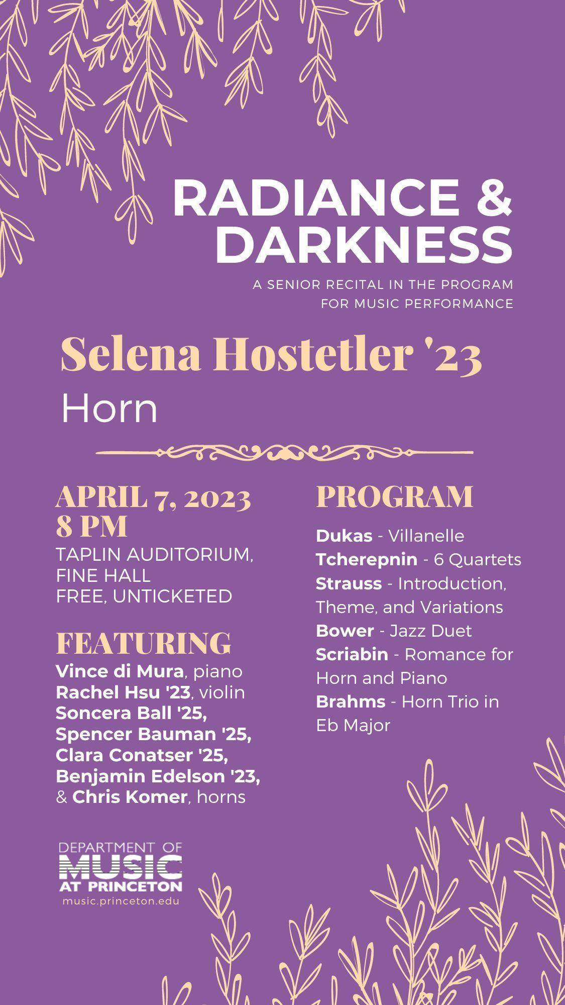 Certificate Recital: Selena Hostetler, Horn
